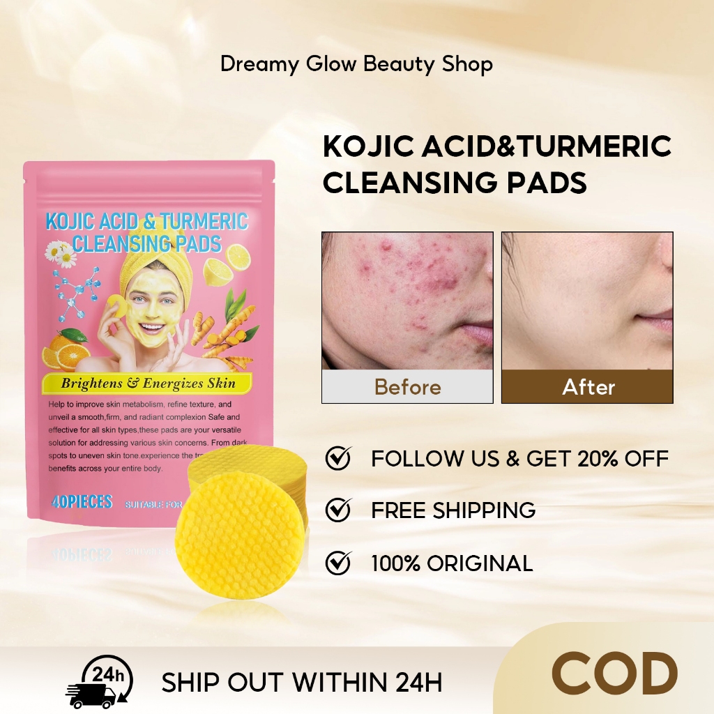 EELHOE Kojic Acid Turmeric Cleansing Pads 40pcs Facial Cleansing ...