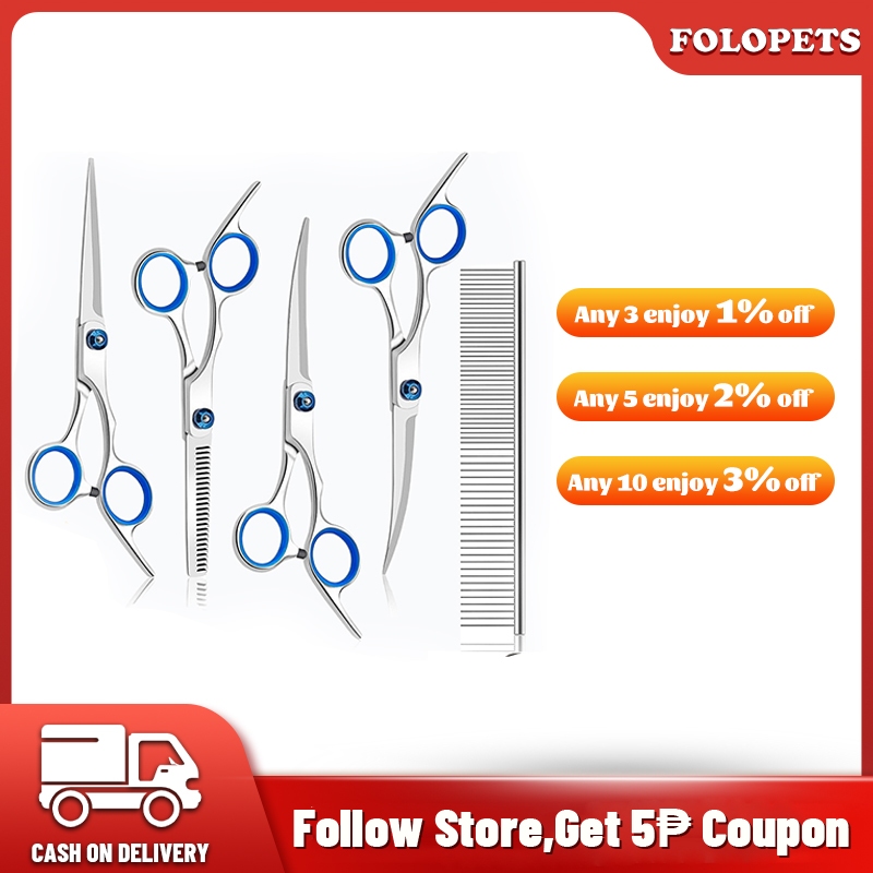 Pet Grooming Scissors Kit 5 Pcs Curved Dog Cat Grooming Scissors Pet ...