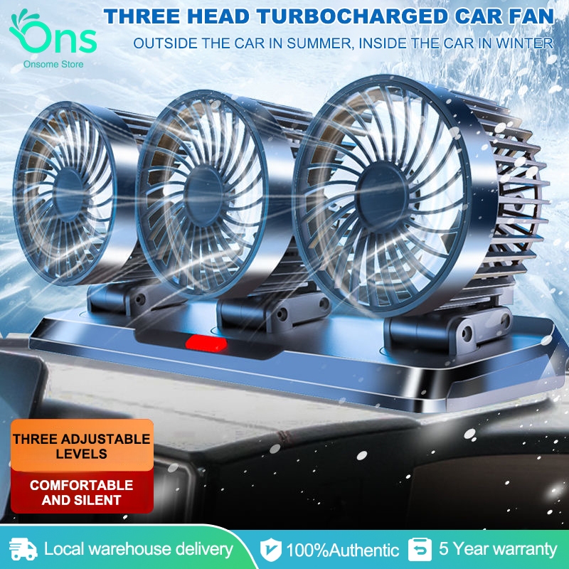 Universal Car Fan 12v/24v Electric Three Head Automotive Fan 360 ...