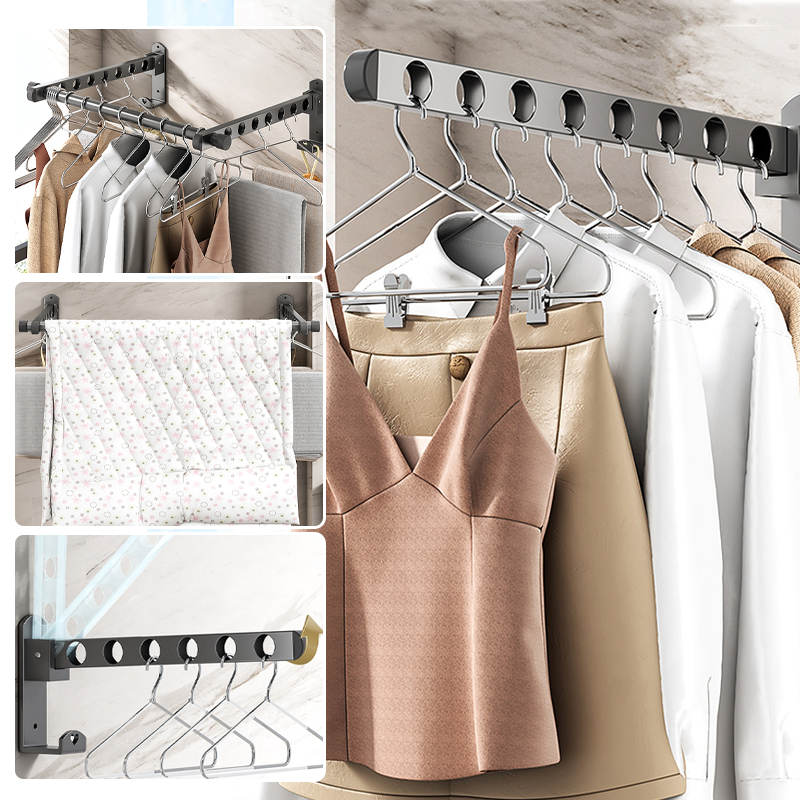 Folding Clothes Hanger Rack,10 Holes Wall Mounted Clothes Hanger ...