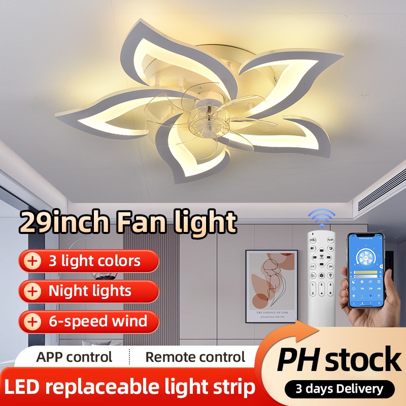 360 ° Rotation LED Ceiling Light With Fan 3 Color Dimming With Remote ...