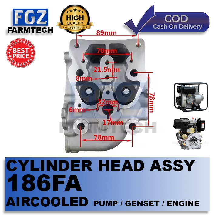 CYLINDER HEAD 186FA 12HP FOR AIRCOOLED ENGINE YAMMA, YAMADA, KINGSTONE ...