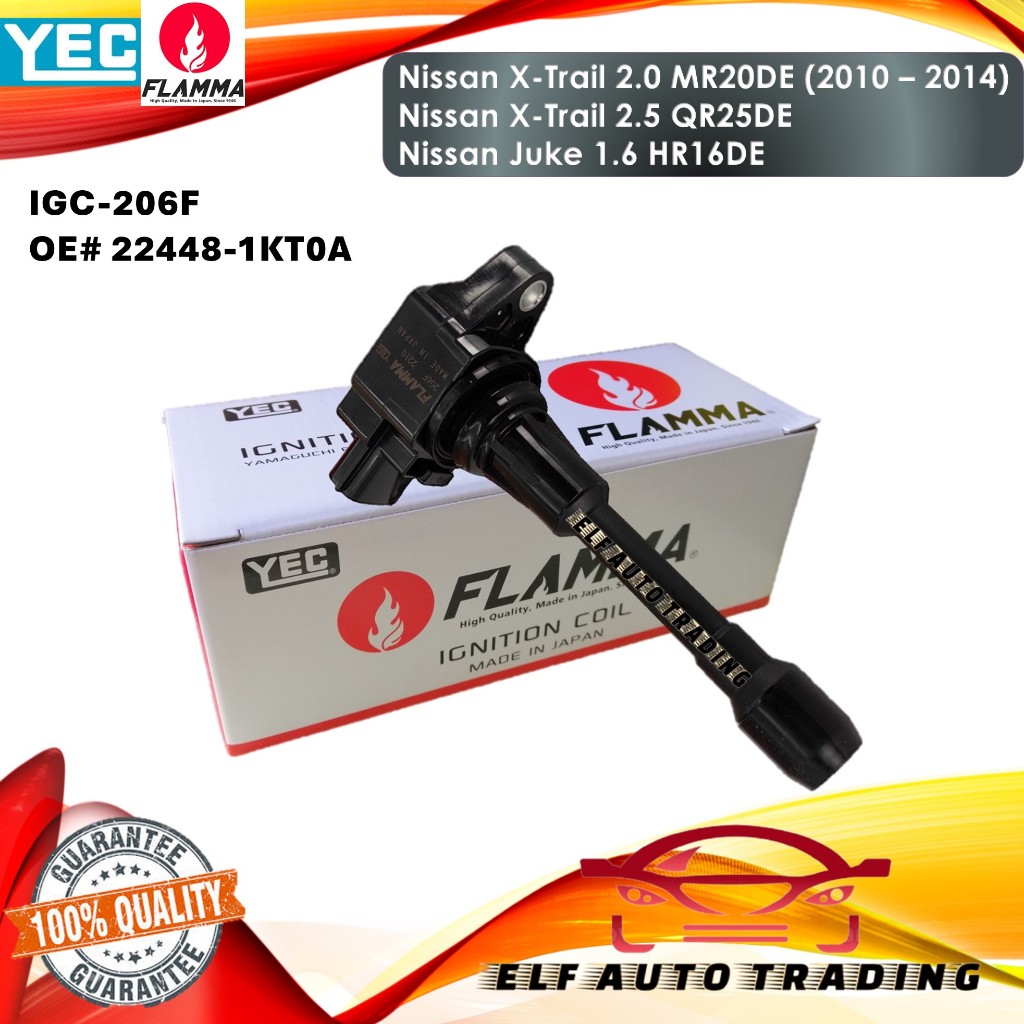 YEC FLAMMA Ignition Coil IGC-206F Nissan X-Trail T31,Nissan X-Trail T32,Nissan Juke 1.6(22448 ...