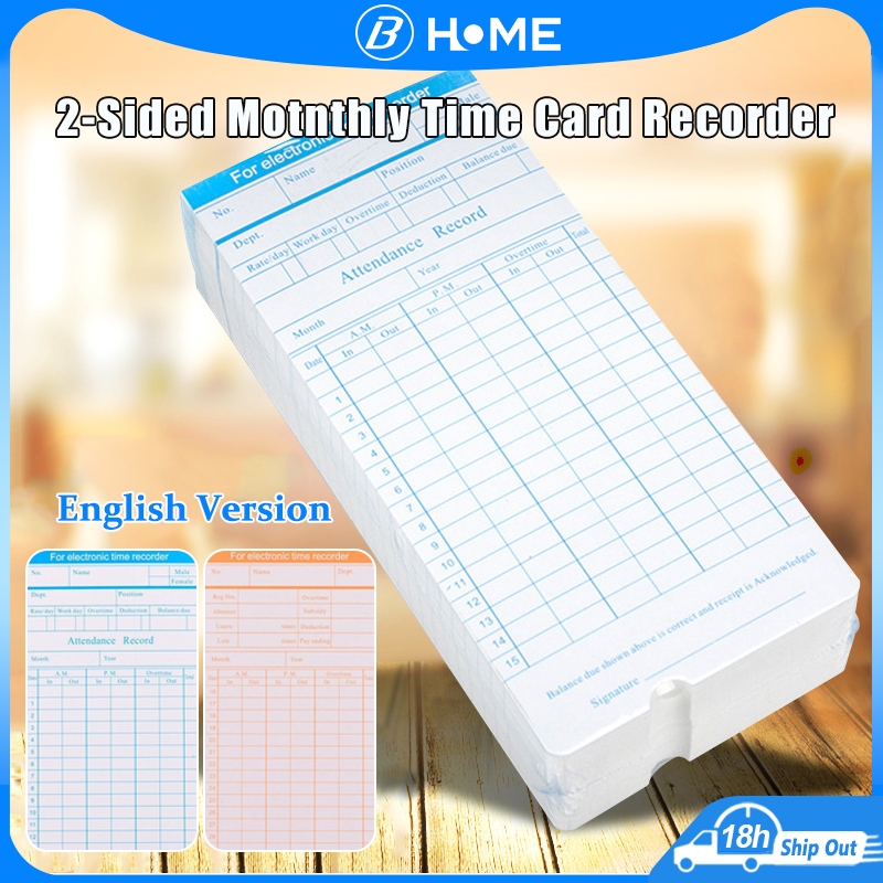 【COD】100Pcs/Bag English Time Cards Timecards Monthly 2-Sided For ...