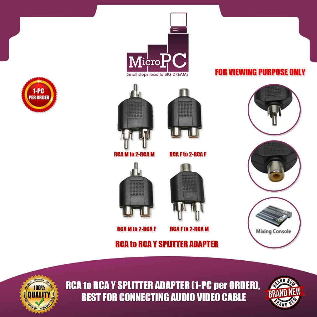 MICRO PC RCA to RCA Y SPLITTER ADAPTER (1-PC per ORDER), BEST FOR ...