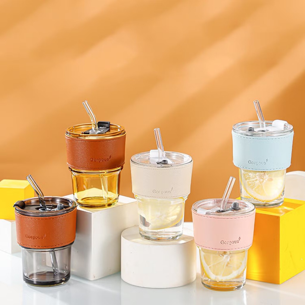 Trendcast 420ml Glass Coffee Cup Tumbler - Anti-Scalding, Straw ...