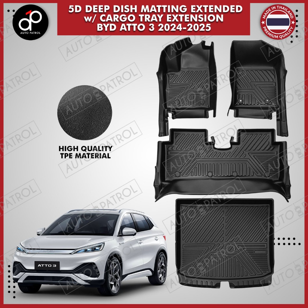 BYD ATTO 3 2024-2025 5D Deep Dish Matting + Cargo Tray / 5D Deep Dish ...