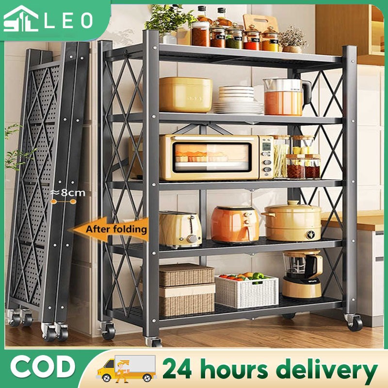 Foldable Kitchen Rack with Wheels - 3/4/5 Tier Rack for Living Room ...