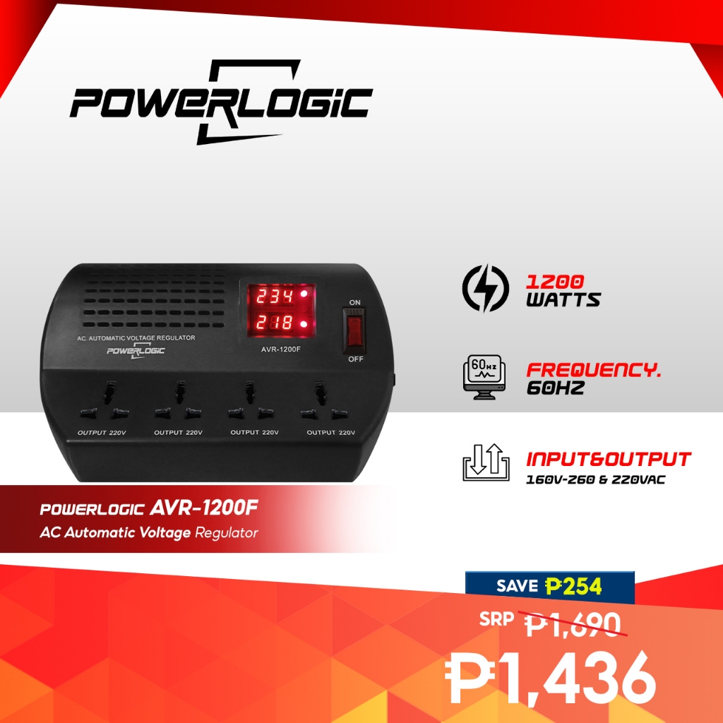 POWERLOGIC AVR-1200F (1200W AVR,60Hz,Input 160-260V,Output 220Vac ...