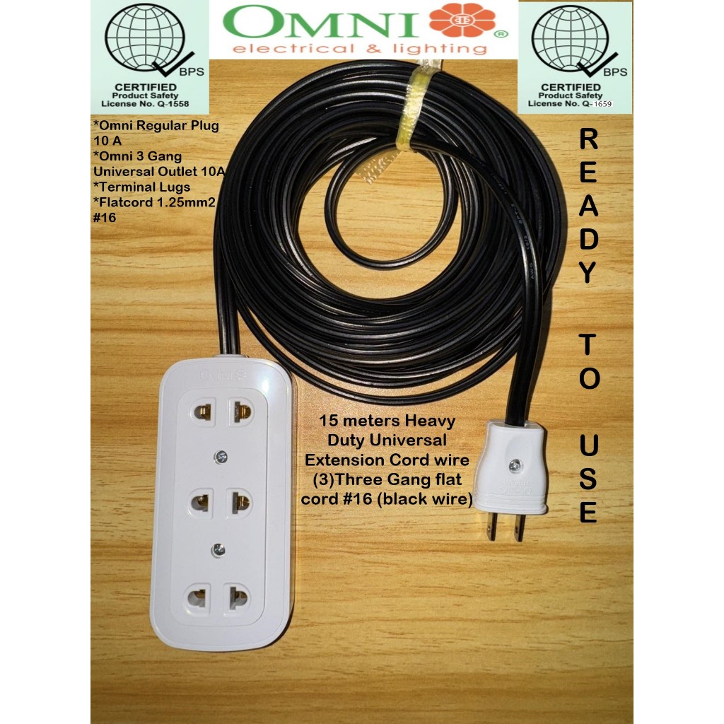 15 meters Heavy Duty Extension Cord wire (3)Three Gang flat cord #16 ...
