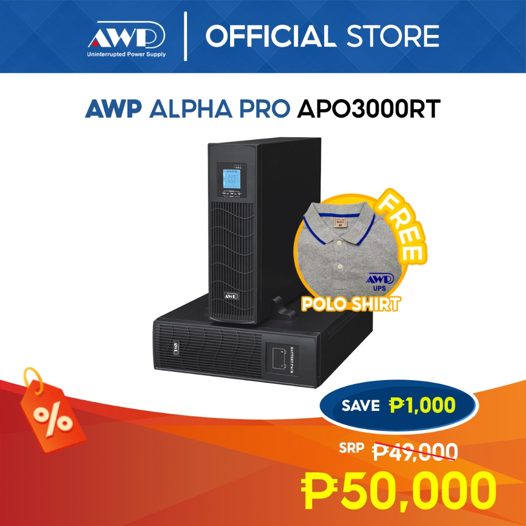 AWP Alpha Pro APO3000RT, 3000VA/2700W On-line Double Conversion with External Battery Pack ...
