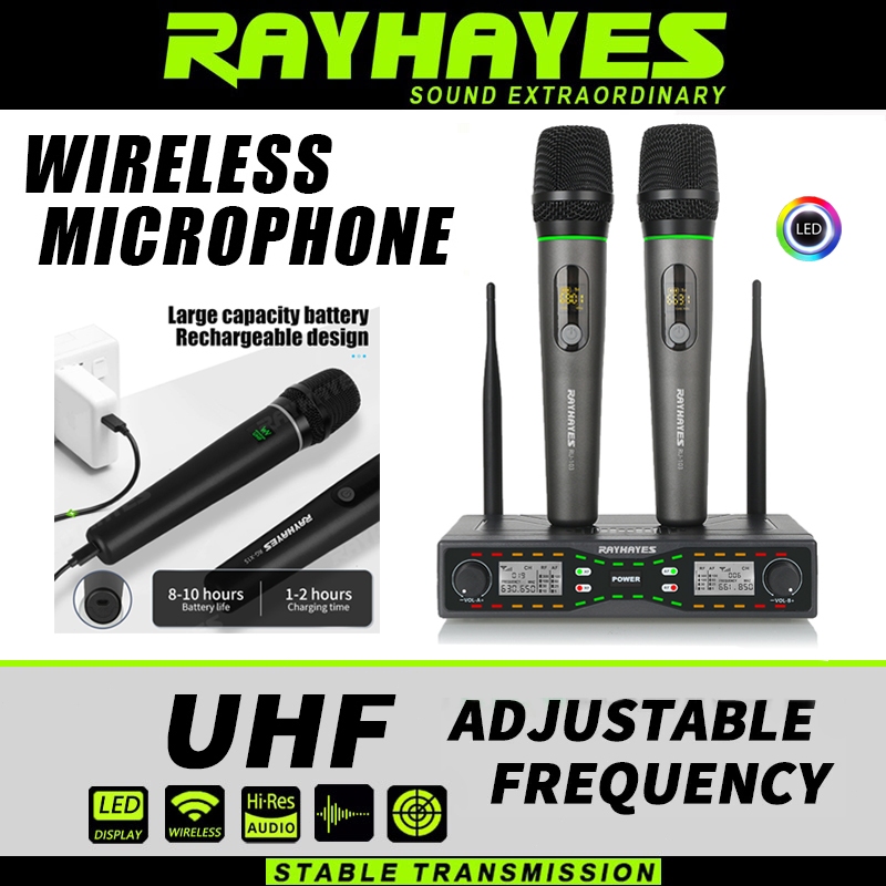 RAYHAYES Wireless Microphone UHF Rechargeable Microphone Adjustable ...
