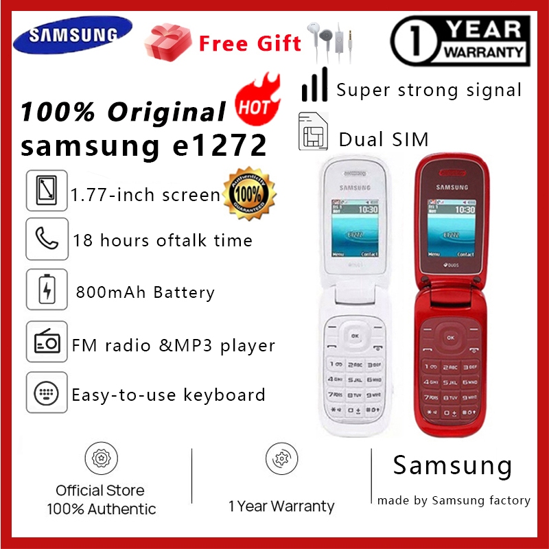 samsung flip phone e1272 Original keypad phone Dual Sim FM Radio 800mAh ...