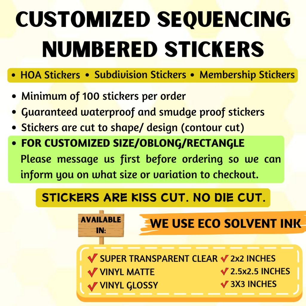 Customized Sequencing Numbered Stickers (HOA, Membership, Subdivision ...