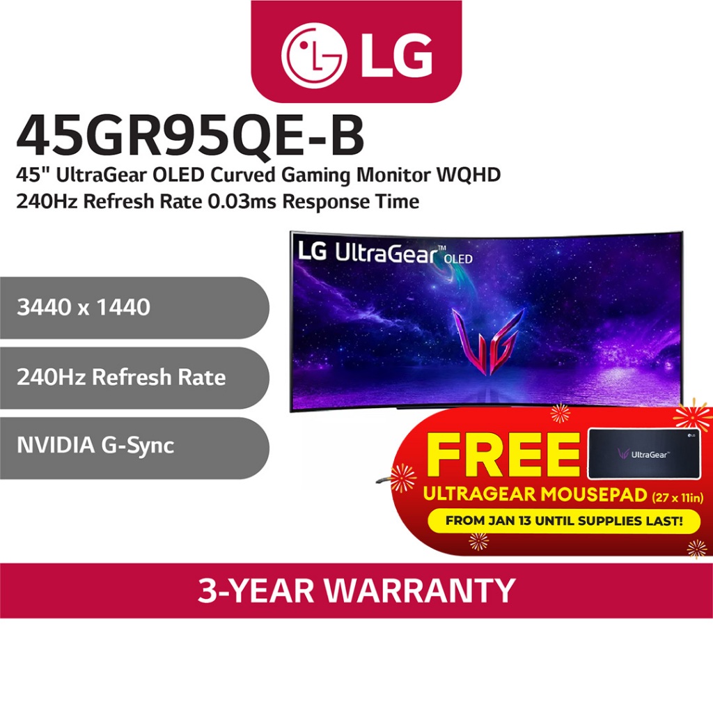 LG 45GR95QE-B 45" UltraGear™ OLED Curved Gaming Monitor WQHD with 240Hz ...