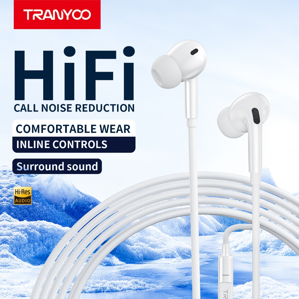 Tranyoo R15 Wired Headphones Earbud Type Noise Reduction HIFI Headset 3.5mm Type C iPh Earphones ...