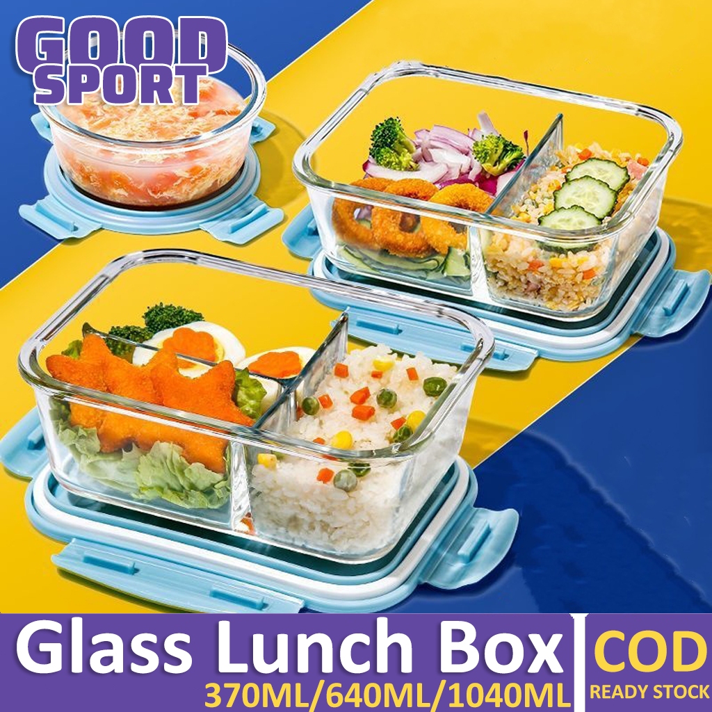 Glass Lunch Box 370ML/640ML/1040ML Leak Proof with Cover Food Keeper Crisper Lunch Bento ...
