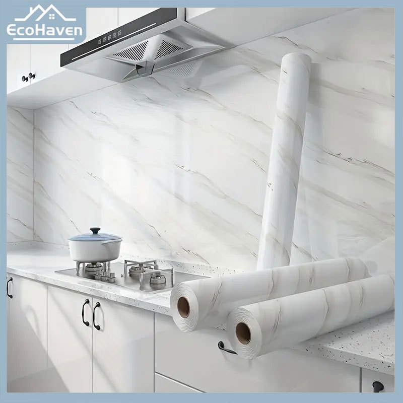 Kitchen Marble Wallpaper Waterproof Oil-Proof Wall Stickers PVC Self Adhesive Kitchen Wallpaper ...