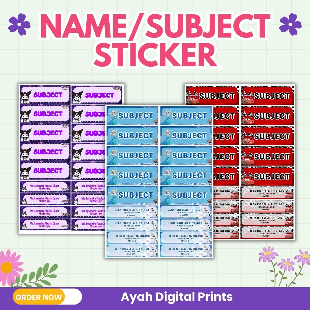 Name Sticker Subject Personalized for Notebook School Kids Label ...