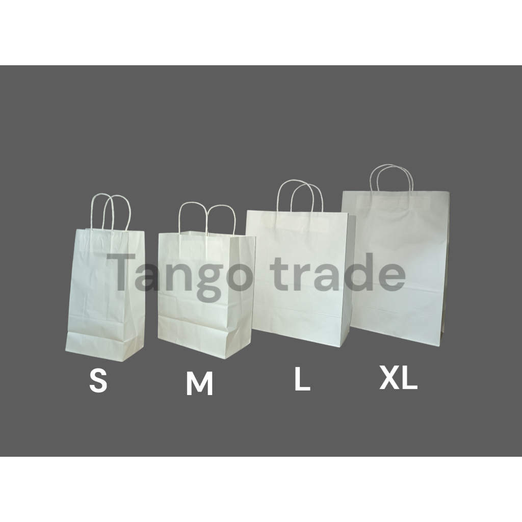 (50pcs) - Bleached/ White paper bag with handle - 50pcs per pack ...