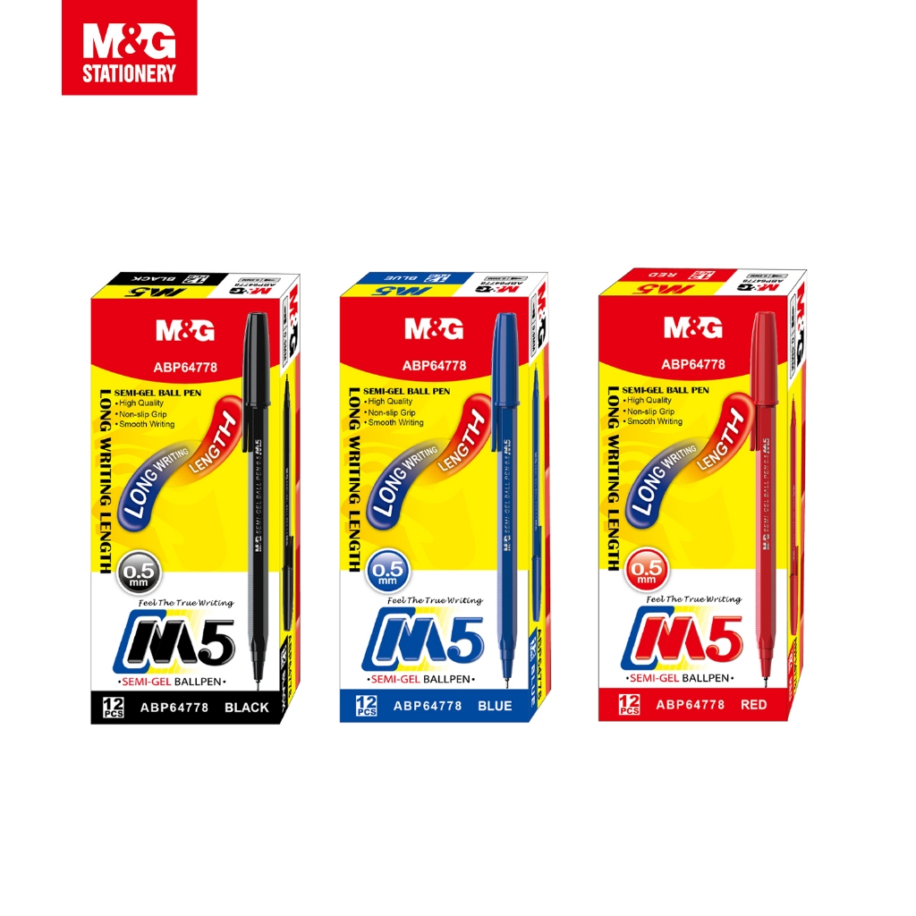 M&G M5 Semi-Gel Ball Pen 0.5mm Black/Red/Blue (ABP64778110700H ...