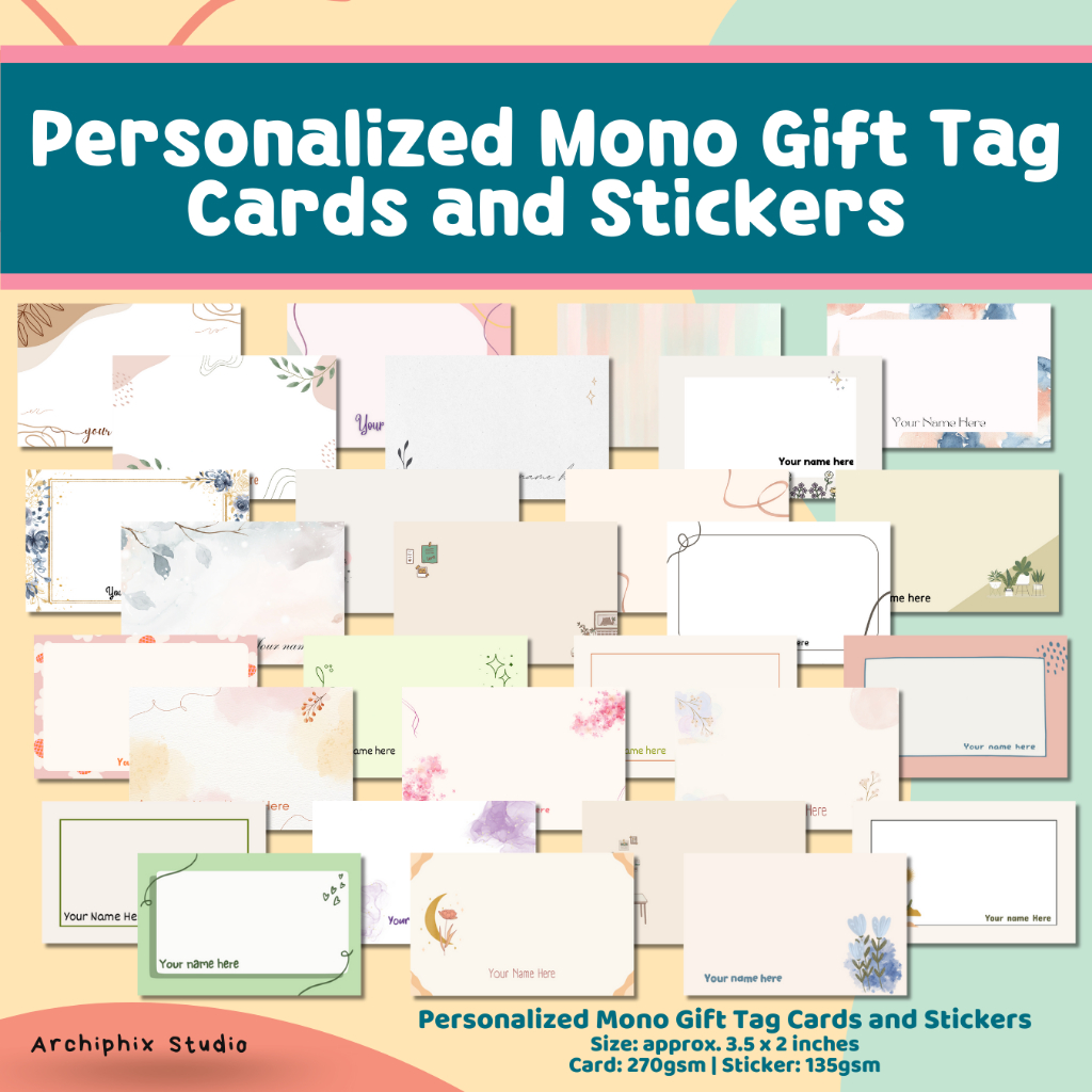 Personalized Mono Gift Tag Sticker and Cards by Archiphix (10 pcs per ...