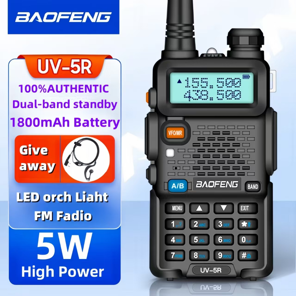 Free Earphones Baofeng UV-5R Two-Way Radio 5W 128CH Portable Walkie Talkie Dual Band UHF/VHF ...