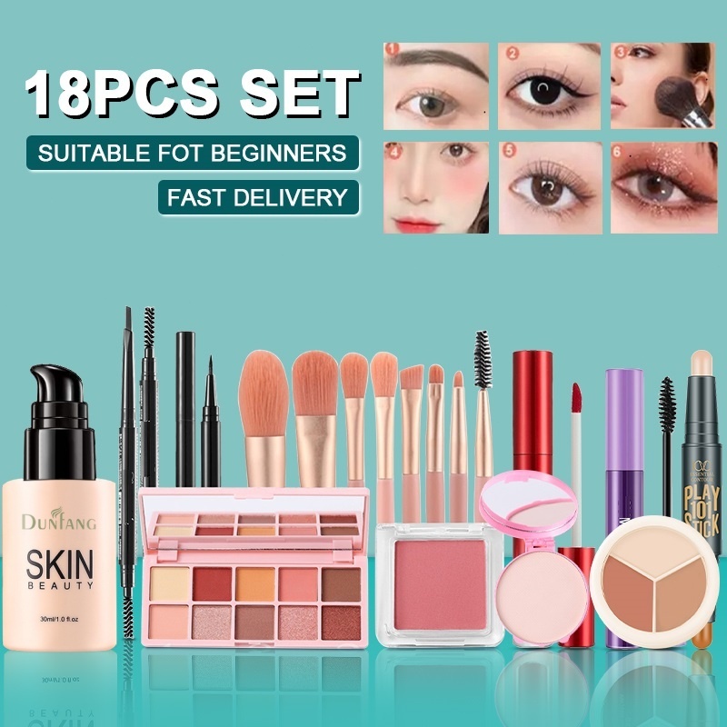 18PCS Makeup Complete Set Liquid Foundation+Eye Shadow Plate+Concealer ...
