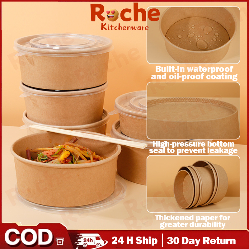 50Pcs Disposable Paper Bowl Bento Lunch Box with Clear Lid Bento Box ...