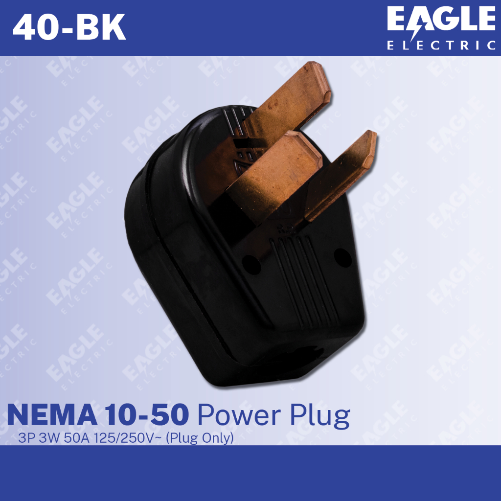 EAGLE 40-BK 80 NEMA 10-50 Power Plug 3P 3W 50A 125/250V~ EEPH Male ...