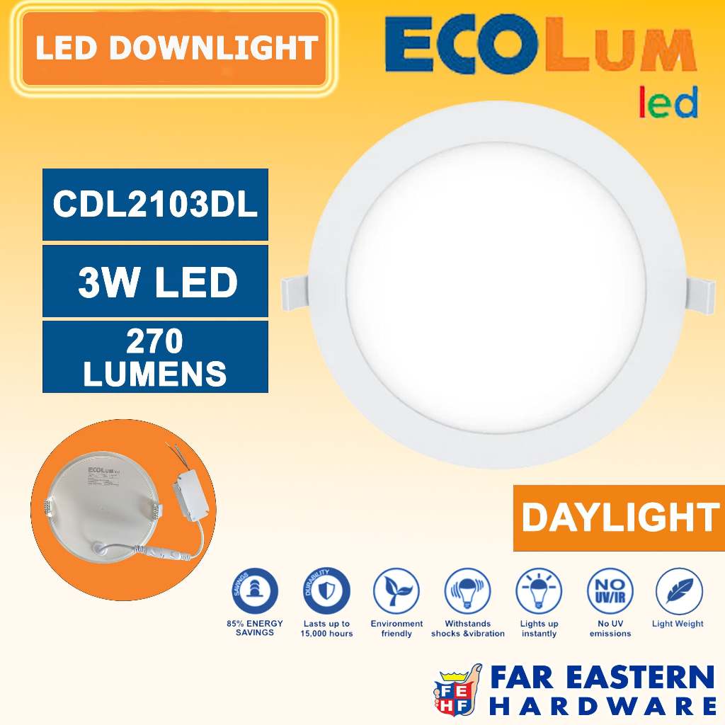 ECOLUM LED Recessed Slim Downlight 3W CDL2103DL | Shopee Philippines