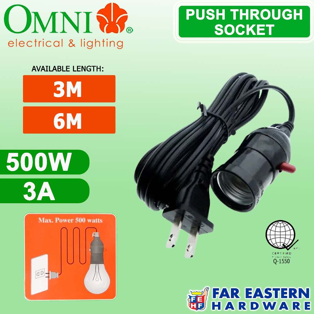 OMNI Push Through Bulb Socket With Extension Cord 500W | Shopee Philippines