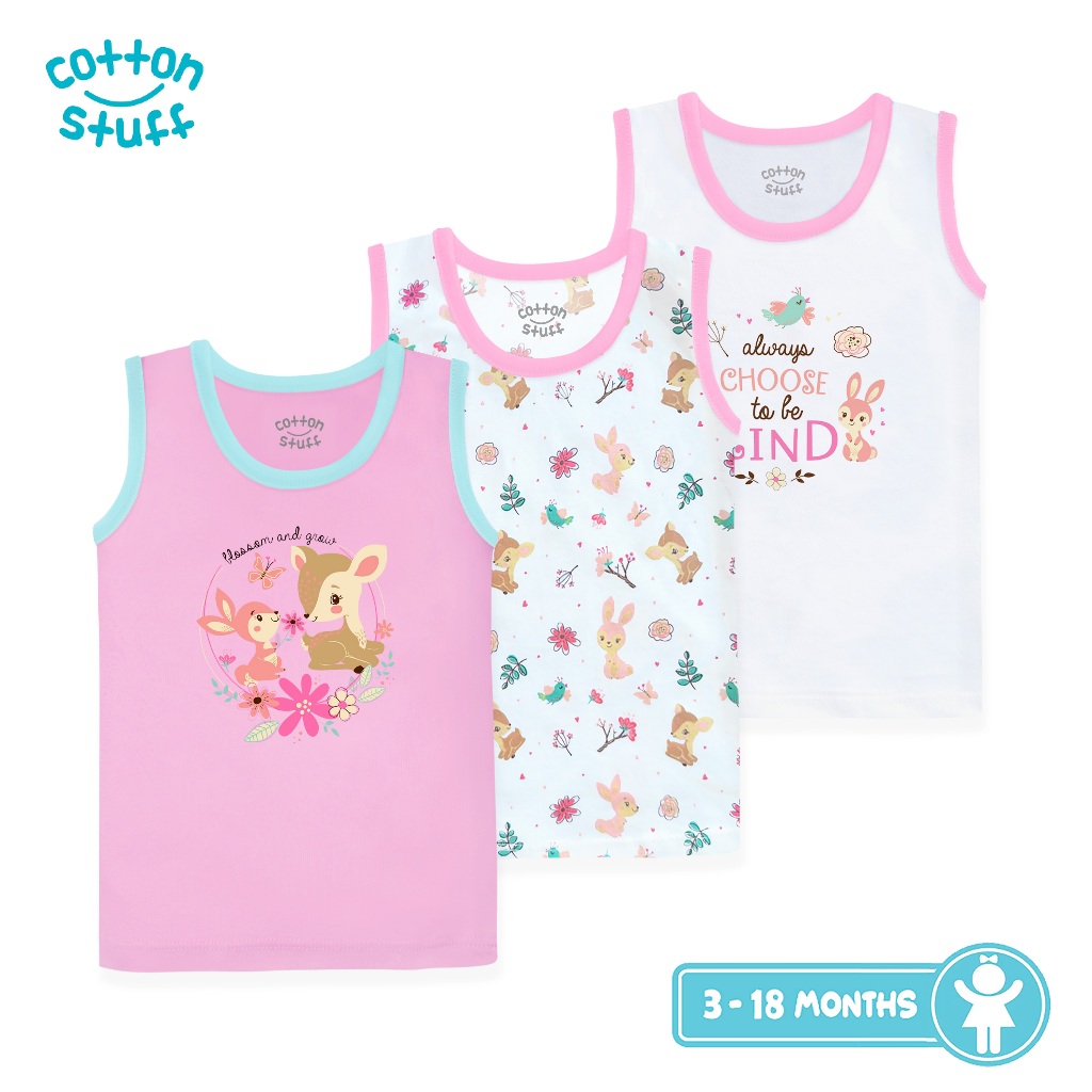 Cotton Stuff - 3-piece Sando (Watch Me Grow - Girl) | Shopee Philippines