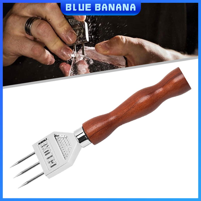 Wooden Handle Ice Pick Ice Crusher Stainless Steel 3 Tips Ice Chipper ...