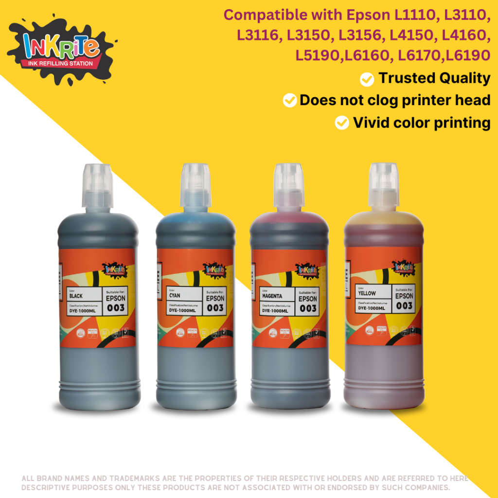 Inkrite Dye Ink for Epson 003, 1000ML | Shopee Philippines