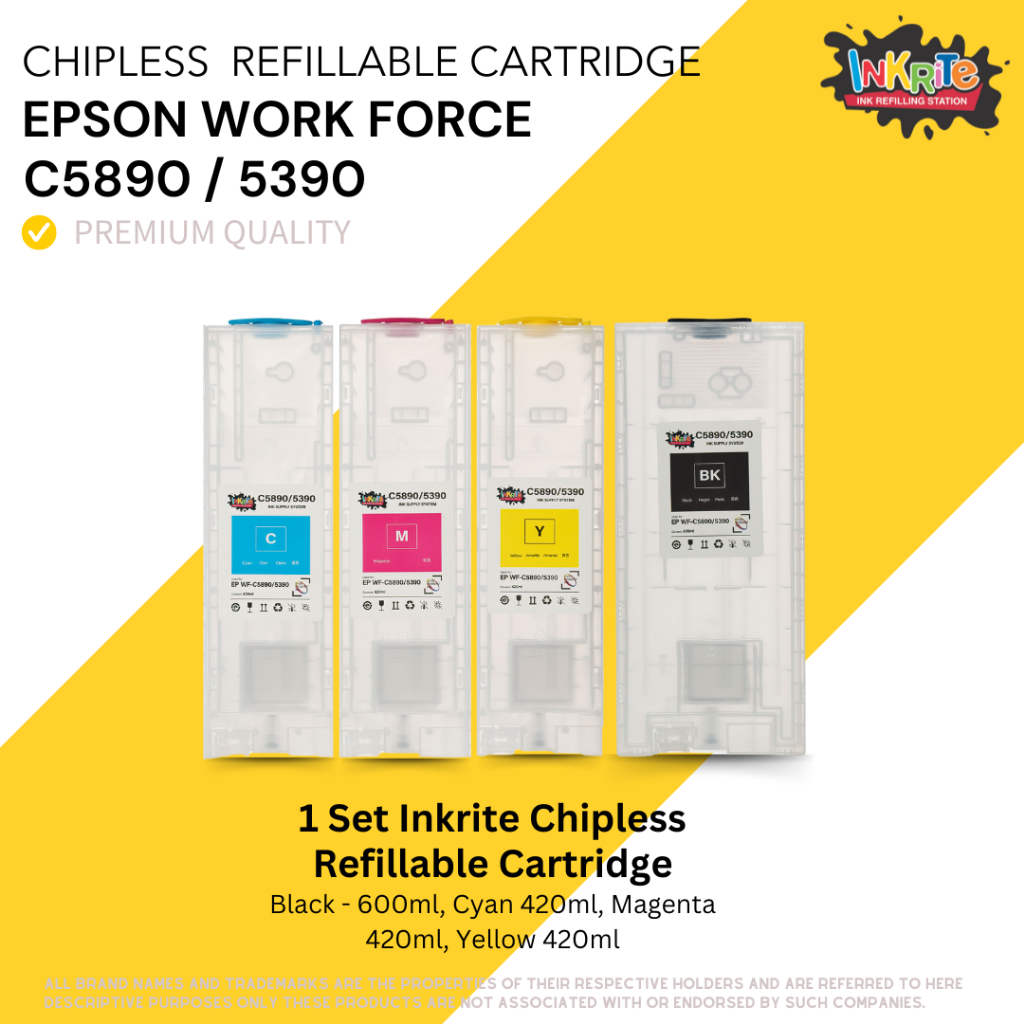 Inkrite Chipless Jumbo Refillable Ink Cartridge for Epson WF-C5390 & WF ...