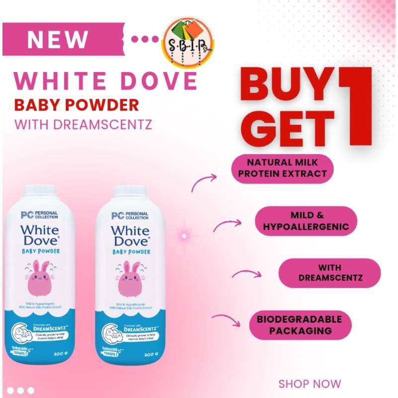 BUY 1 TAKE 1 WHITE DOVE BABY POWDER WITH DREAMSCENTZ 200G | Shopee ...
