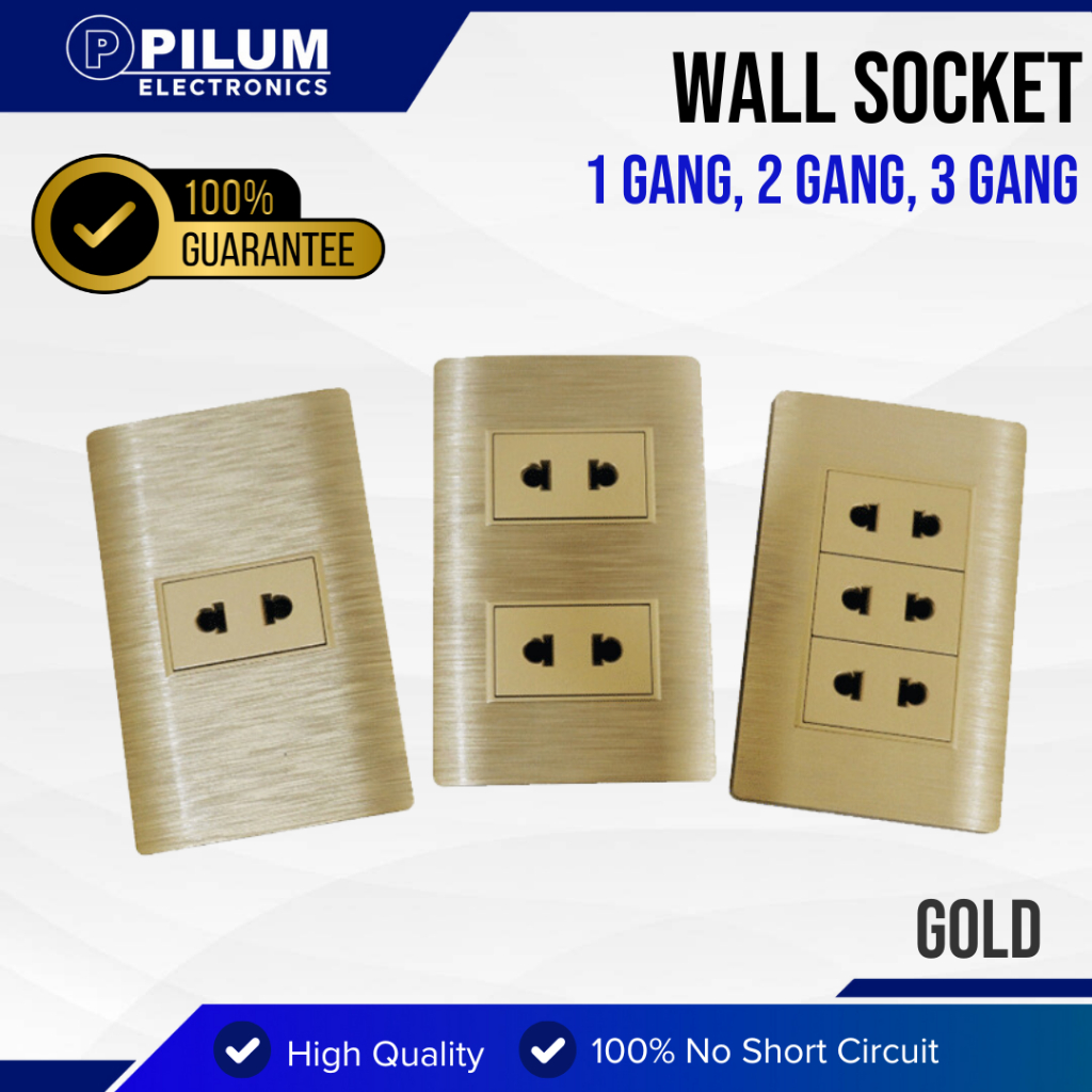 Universal Premium Wall Socket 1, 2, 3 Gang GOLD Wide Series Wall Outlet ...