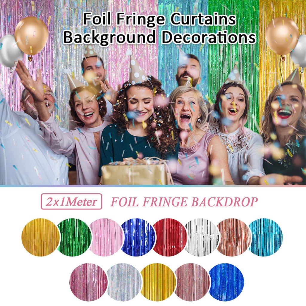 1*2M Foil Curtain Backdrop Laser Metallic Fringe Foil Curtain Party ...