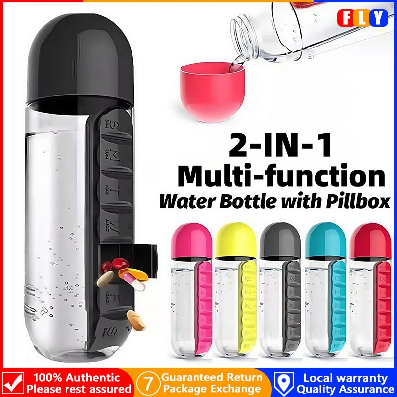 2 IN 1 600ml Water Cup Sport Plastic Water Bottle Combine Daily Pill Boxe Organizer Drinking ...