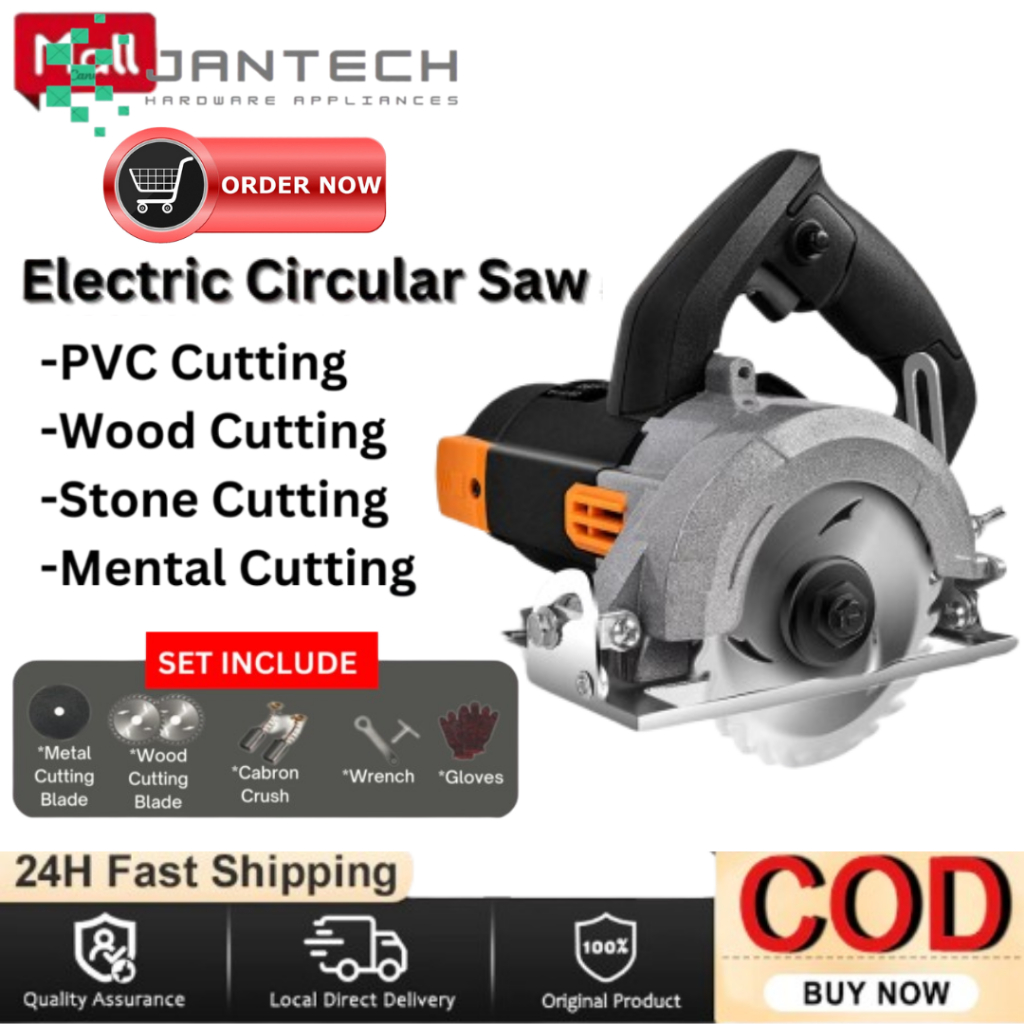 JANTECH 1450W Circular Saw Tile Cutter Saw Machine 4 inch For Cutting Metal, Wood, Glass, Steel ...