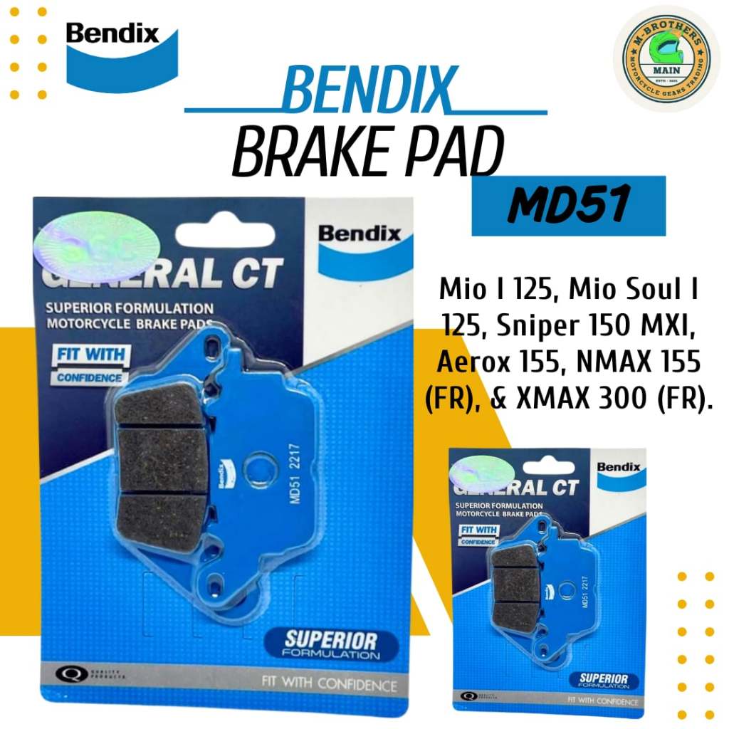 BENDIX BRAKEPAD MD51 FOR MIO I 125, MIO SOUL I 125, SNIPER 150 MXI ...