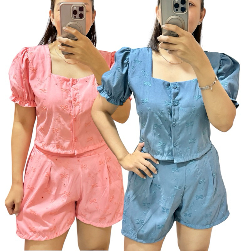 Tagless.ph LUNA Puff Sleeve Blouse and High waist Shorts Coordinat Set ...
