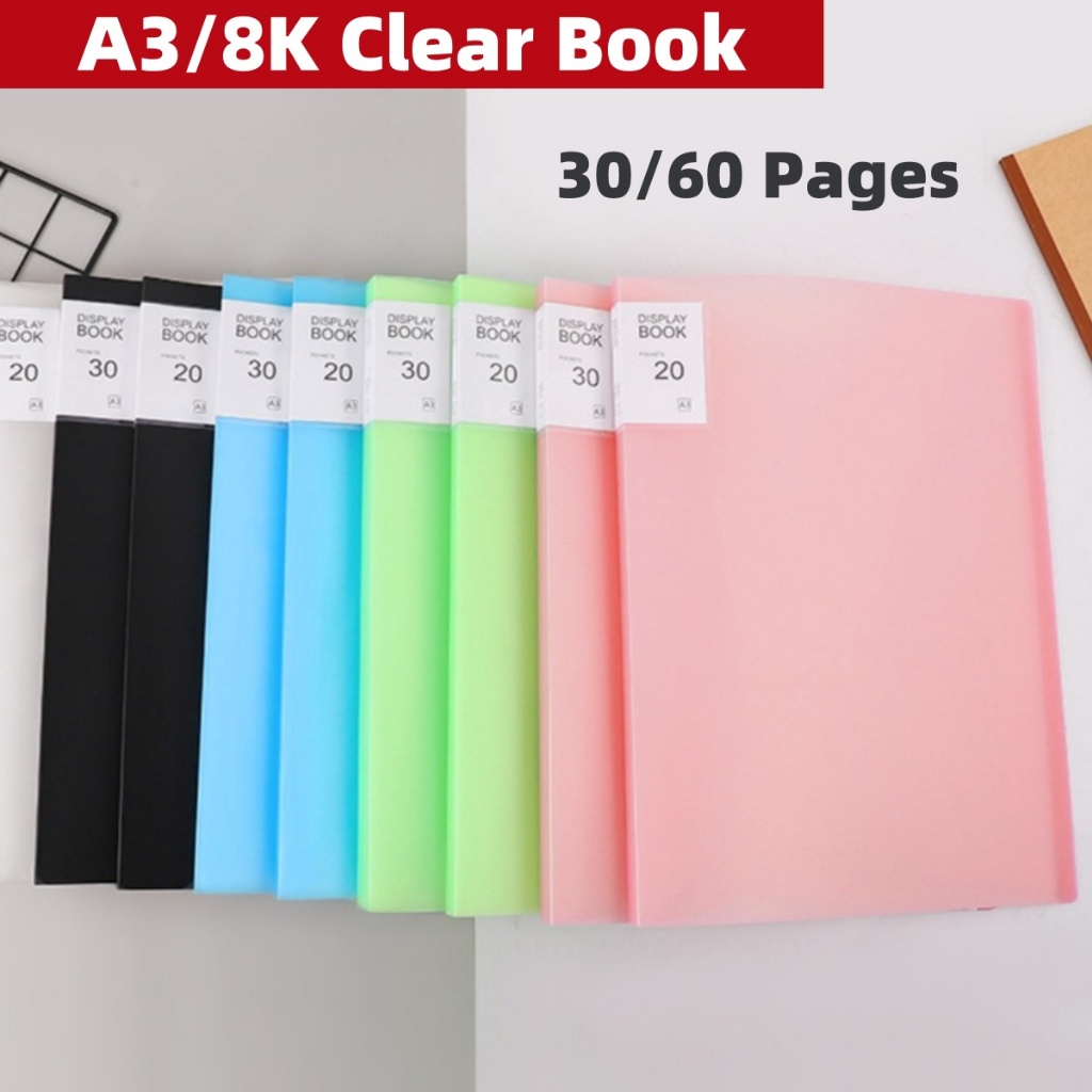 Clear Folder A3/8K Clear Book Display Book 30/60 Page Waterproof Binder ...