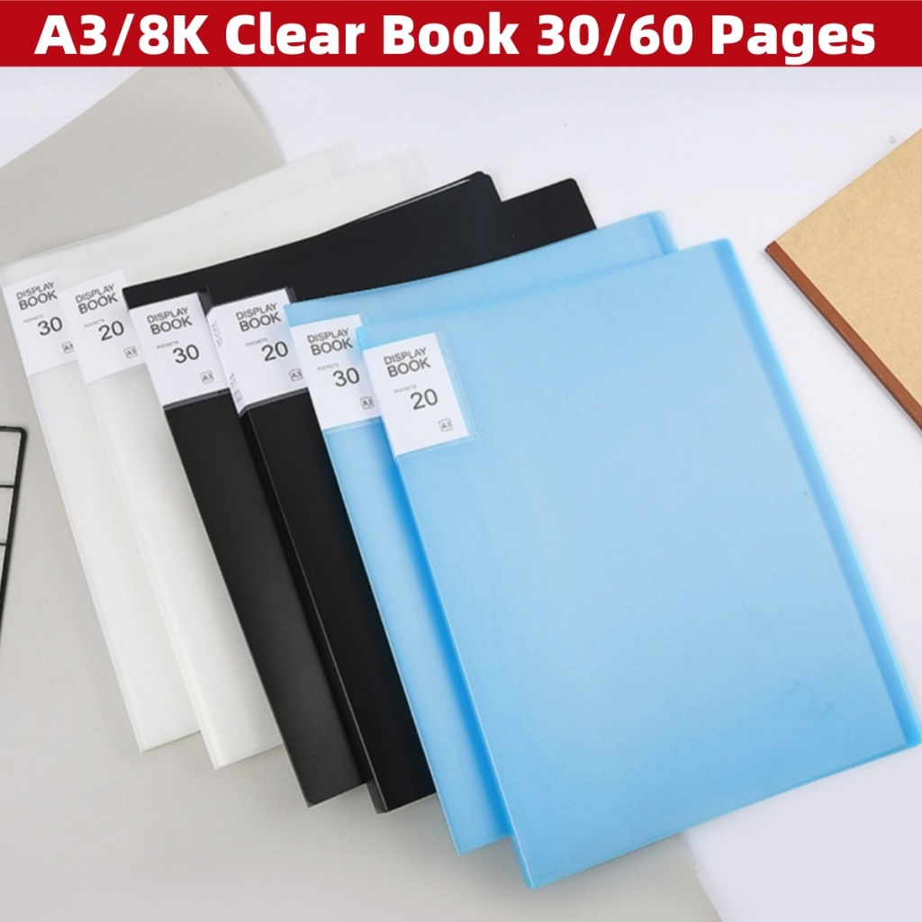 A3/8K Clear Book File Organizer With Buckle Rope 30/60 Pages Waterproof ...