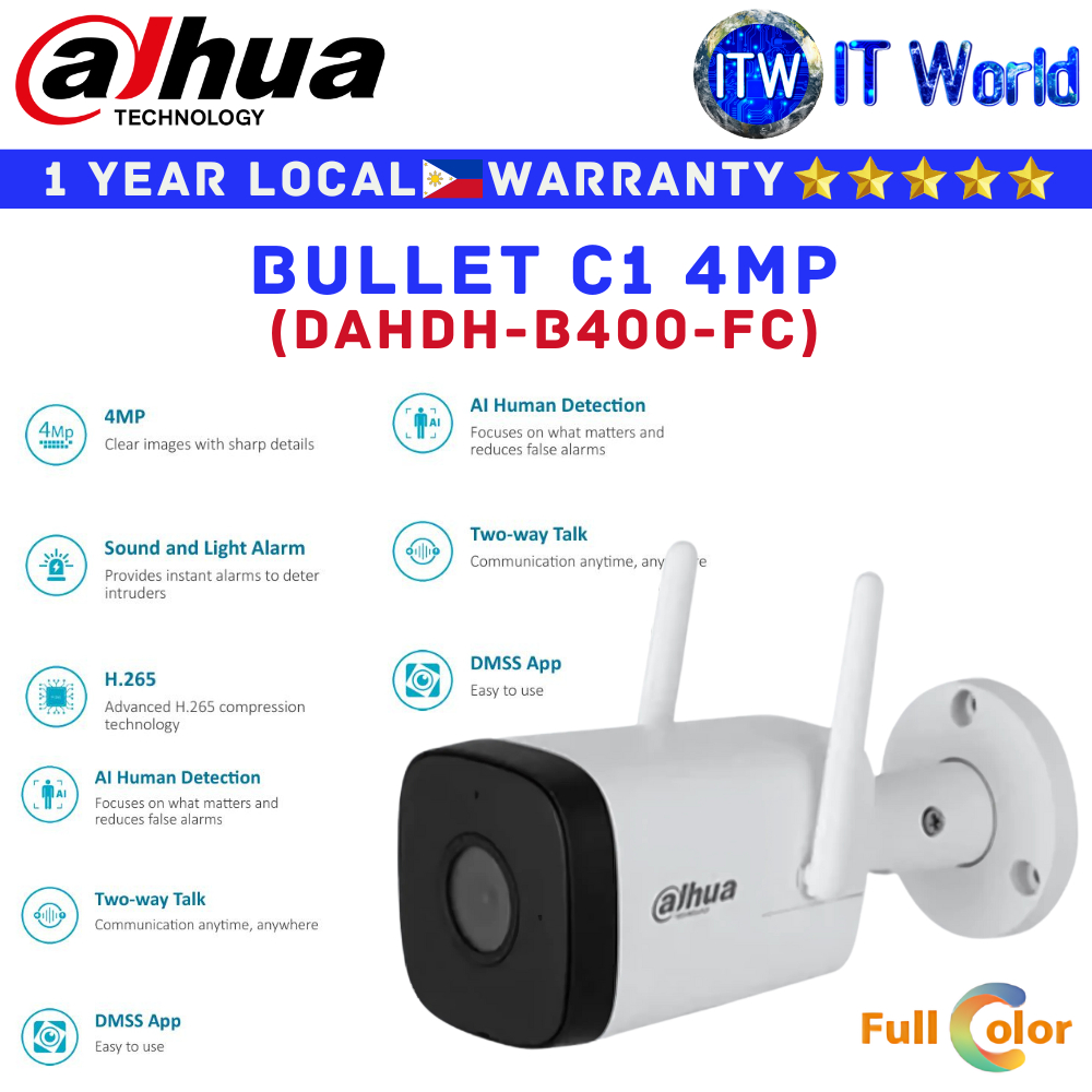 Dahua CCTV Security Camera Bullet C1 4MP Full Color Fixed-focal Wi-Fi ...