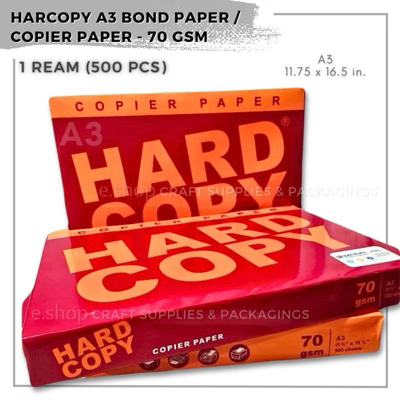 [1 REAM] HARD COPY A3 Copier Paper Bond Paper 70 gsm | Shopee Philippines