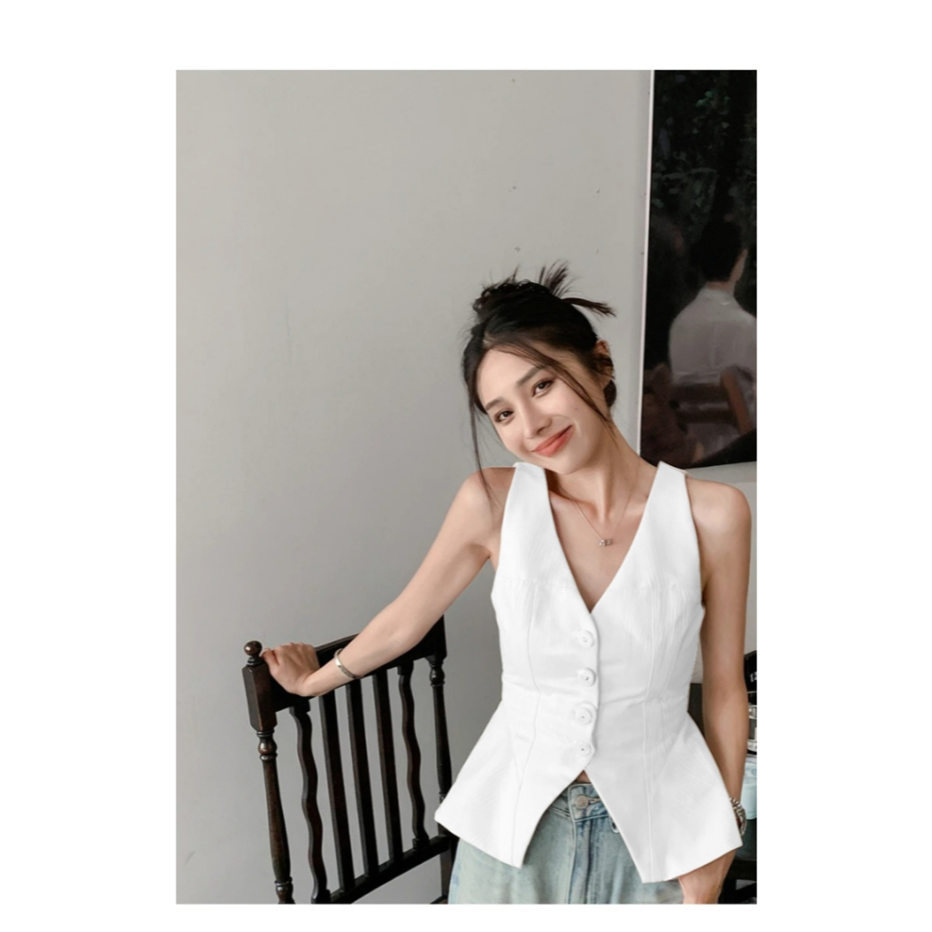 Kinwoo Deep V-Neck Flare Waistcoat Vest Womenswear | Shopee Philippines