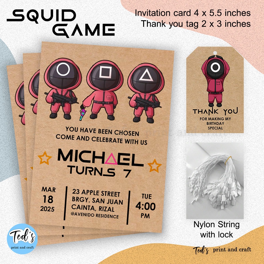 Squid game invitation card by teds | Shopee Philippines