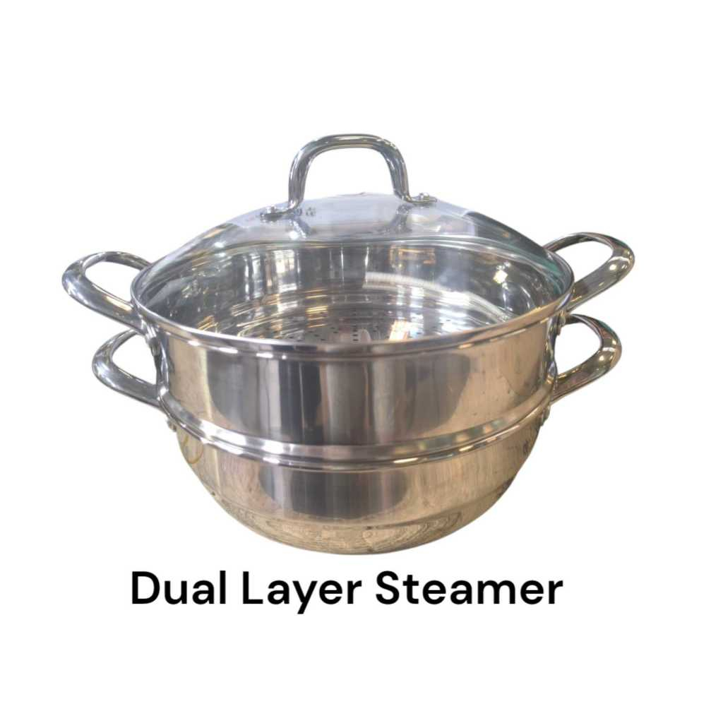 Stainless Steel Dual Layer Steamer Hot Pot With Glass Cover 0439 32cm ...
